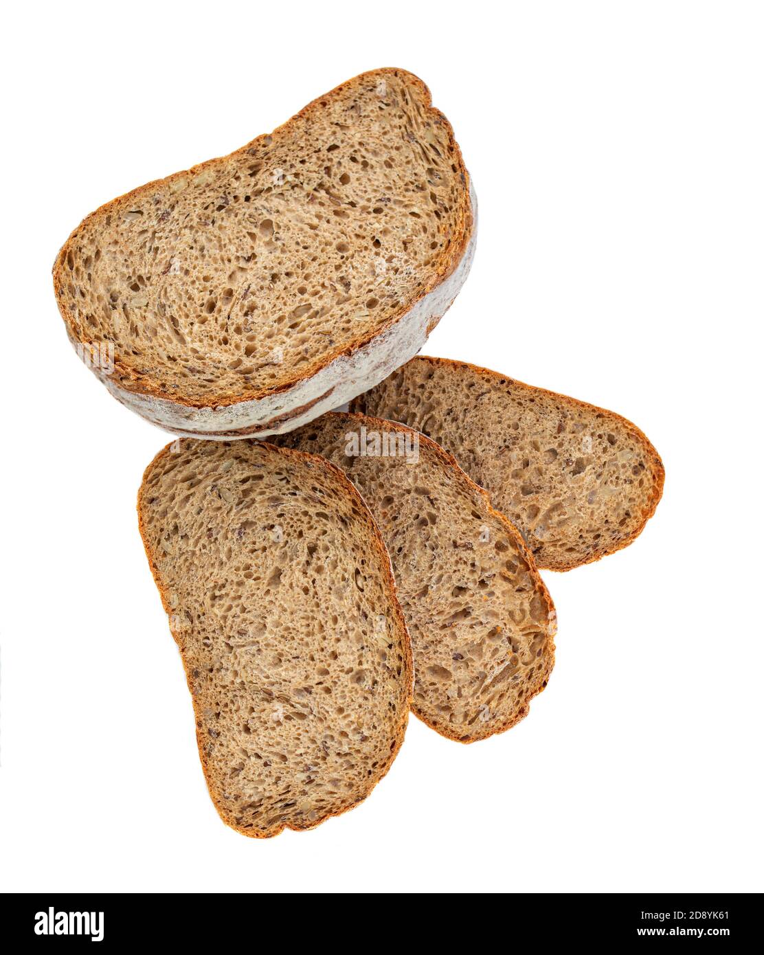 Top view of sliced wholegrain bread isolated on white background. Top ...