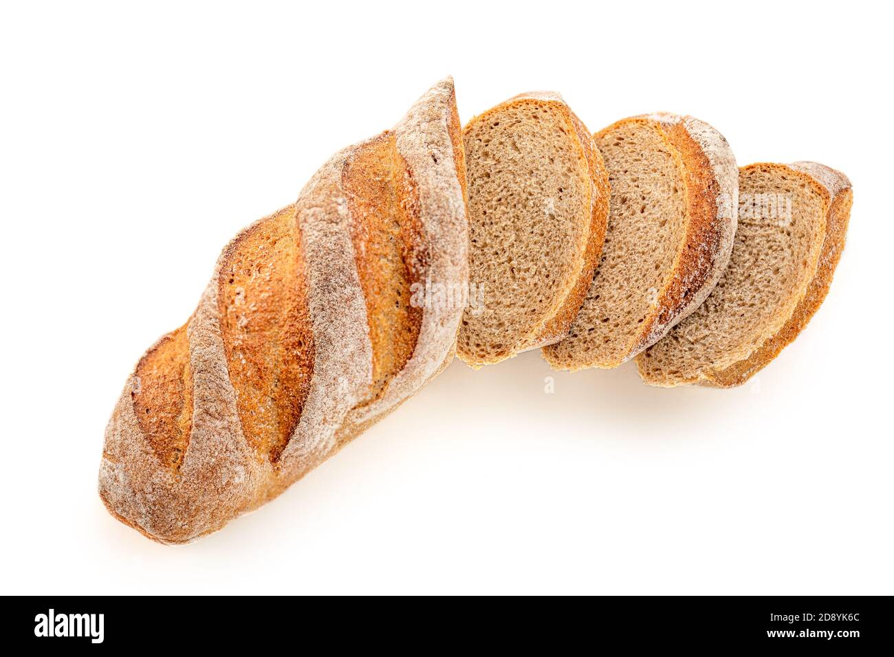 Loaf of bread isolated on white background. Sliced fresh bread. Close ...