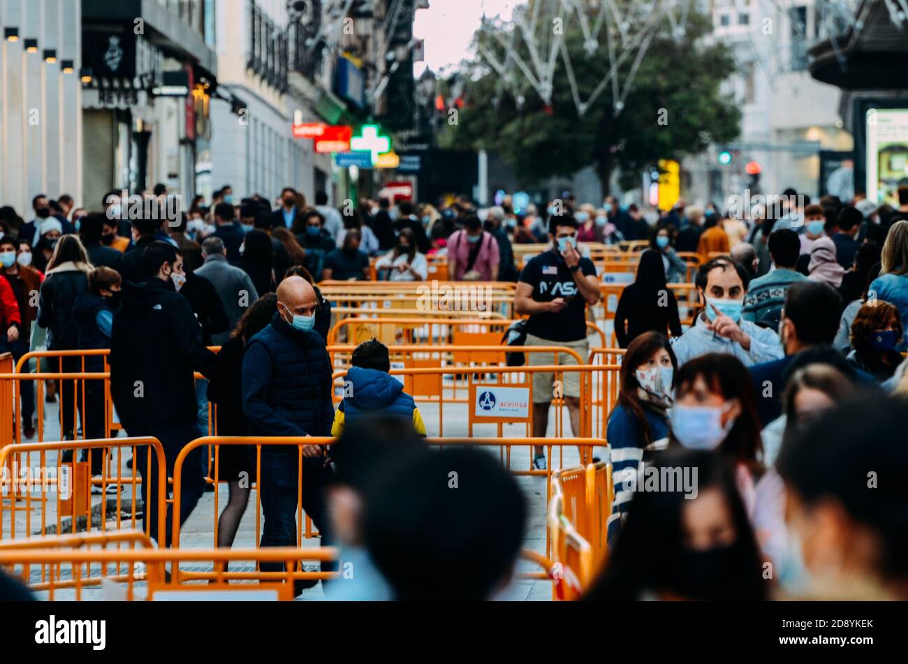 Crowded pedestrian street in central Madrid, Spain Stock Photo - Alamy