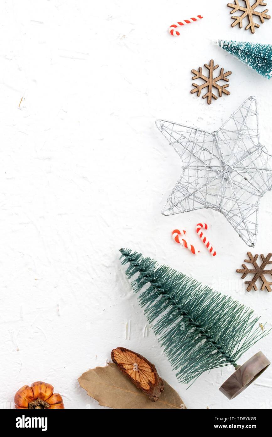 Top view of Christmas holiday decoration ornament composition with ...