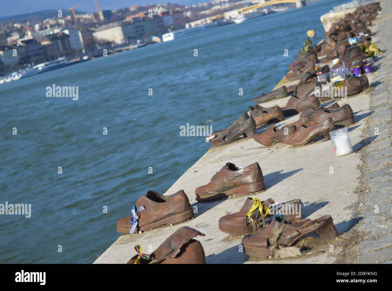 BUDAPEST, HUNGARY - DECEMBER 29, 2017: The Shoes on the Danube Bank is ...
