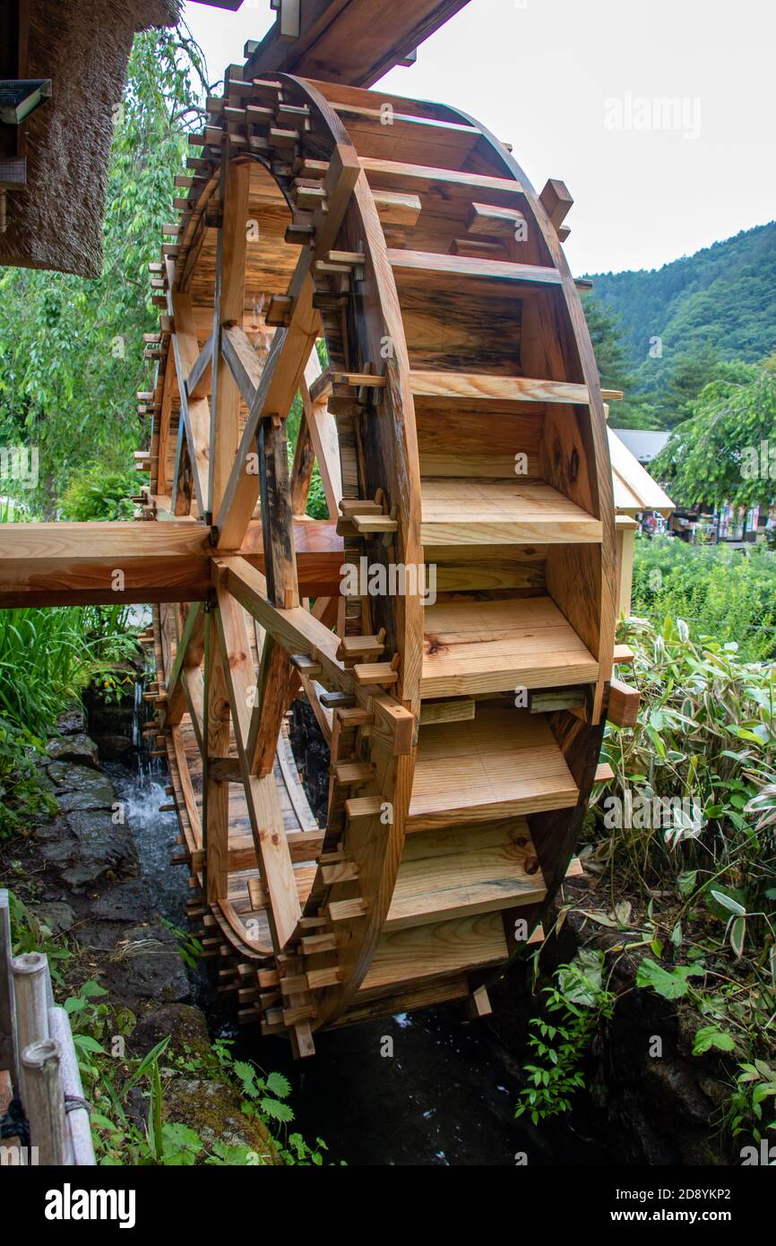 The mill wheel rotates under a stream of water Stock Photo - Alamy