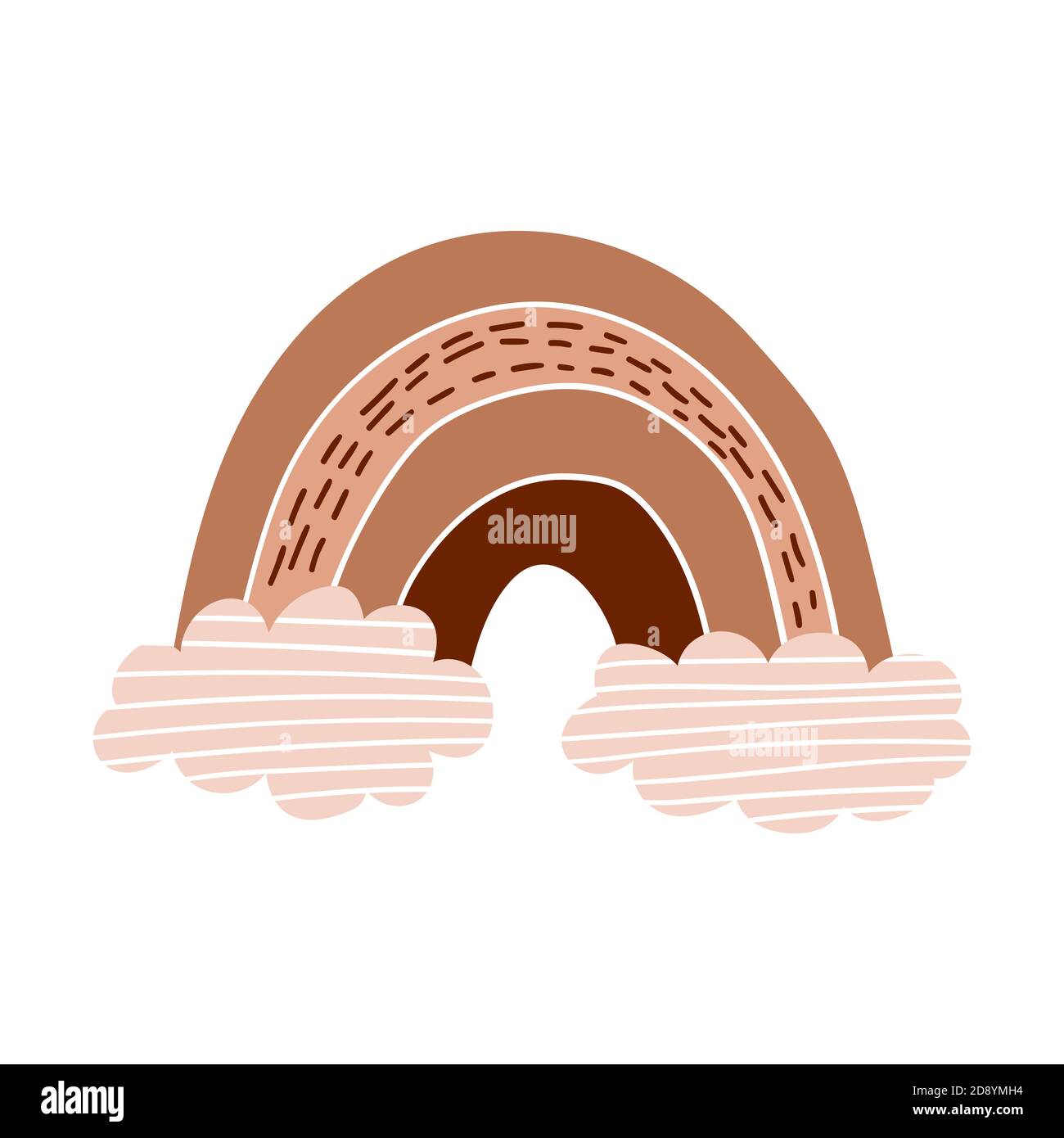 Simple rainbow with striped clouds in boho style. Cute baby clipart ...