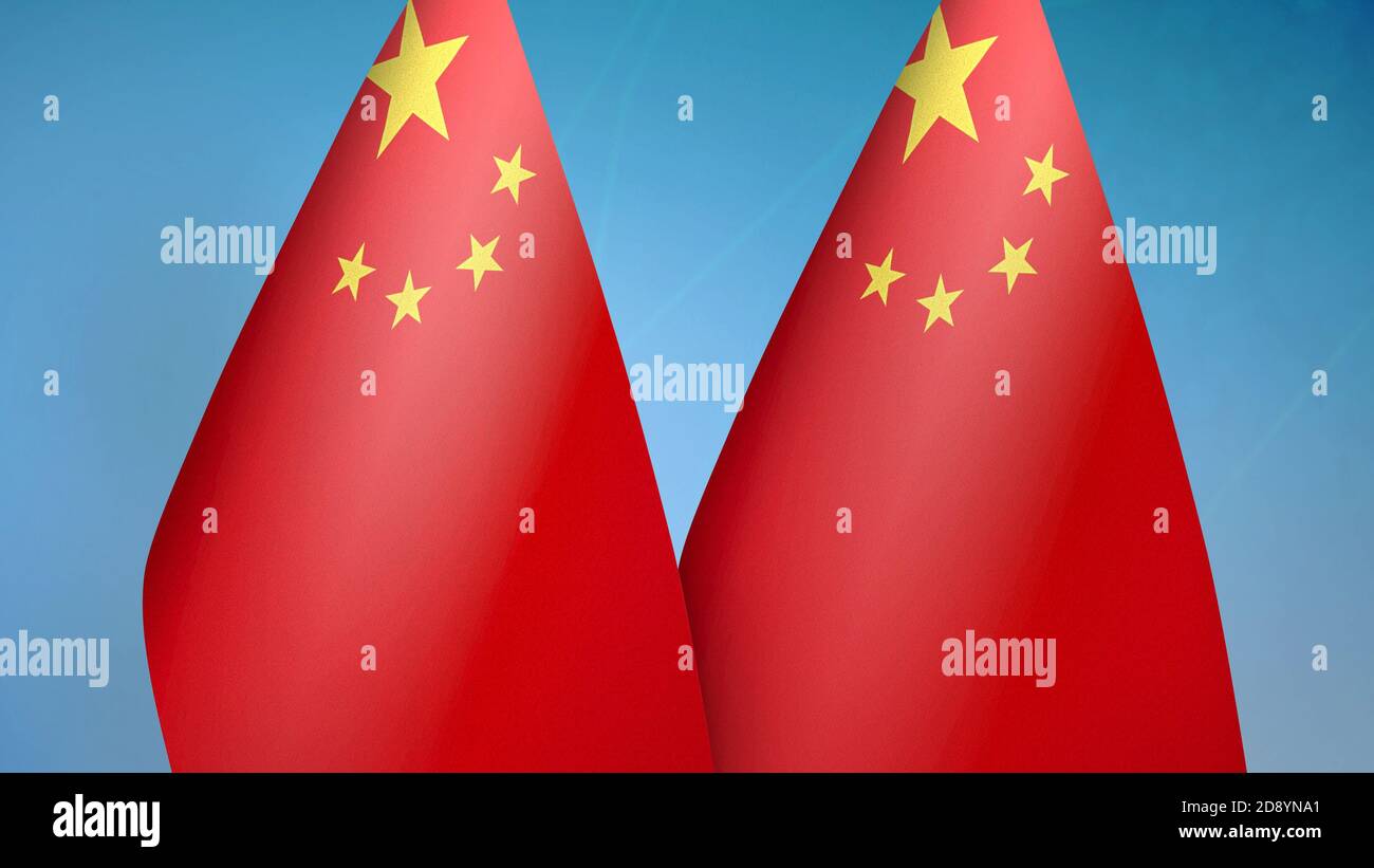 China two flags blue background Stock Photo - Alamy
