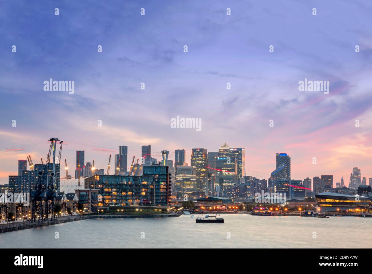 UK, London, urban skyline of central London. Distant view, illuminated ...
