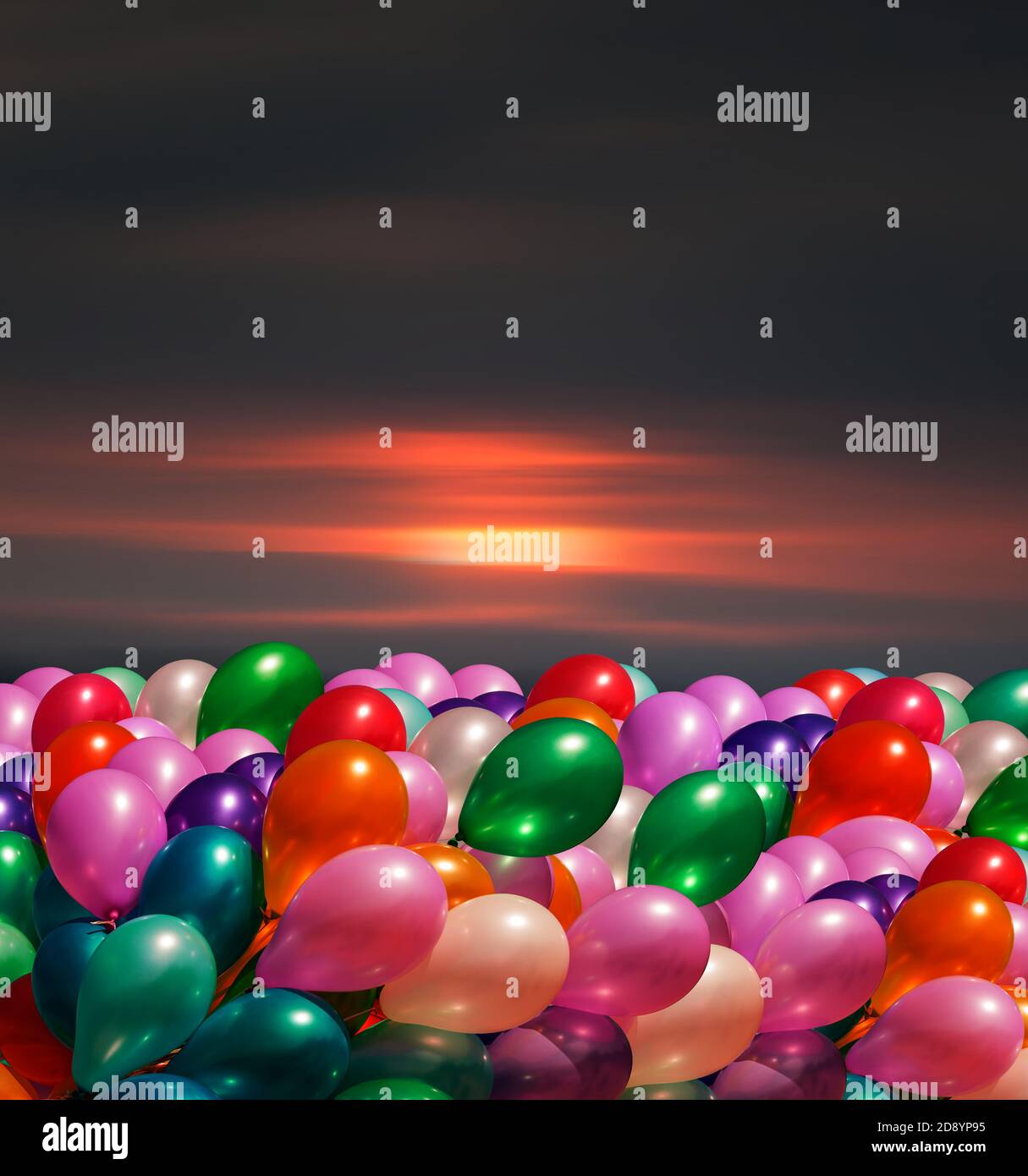 Bunch of colorful balloons on blurred sky background Stock Photo - Alamy
