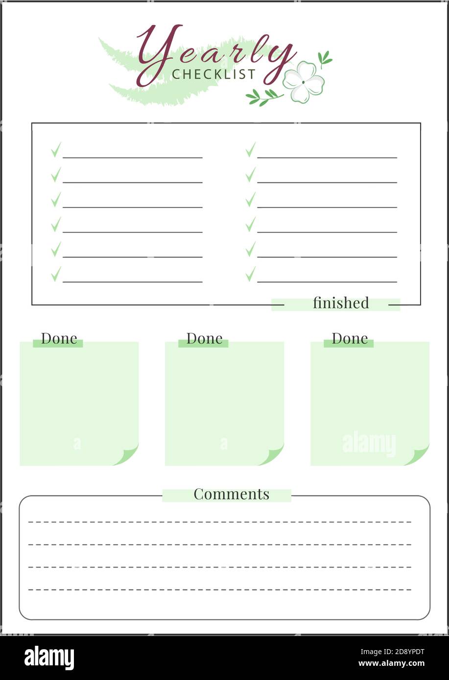 Yearly checklist minimalist planner page design Stock Vector Image ...