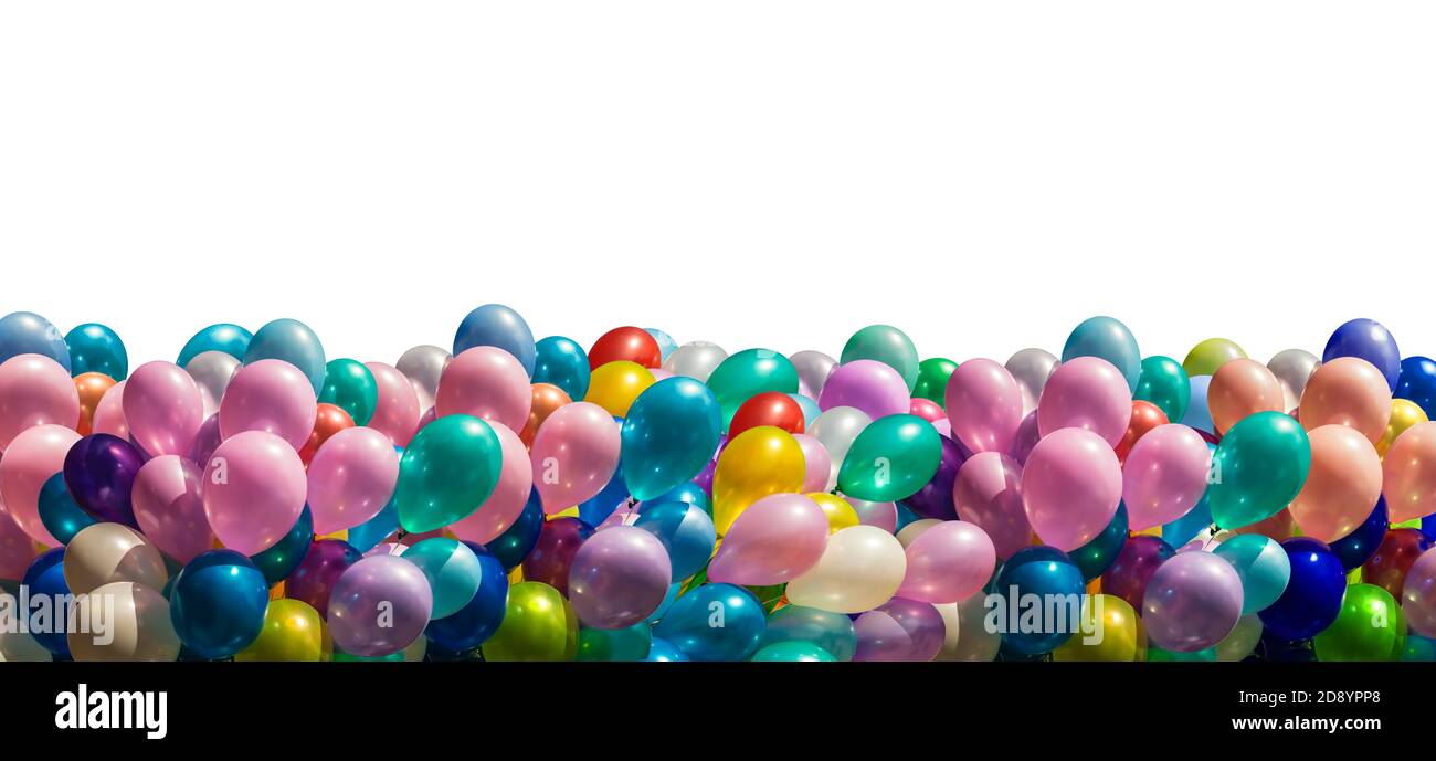 Bunch of colorful balloons border isolated on white Stock Photo - Alamy