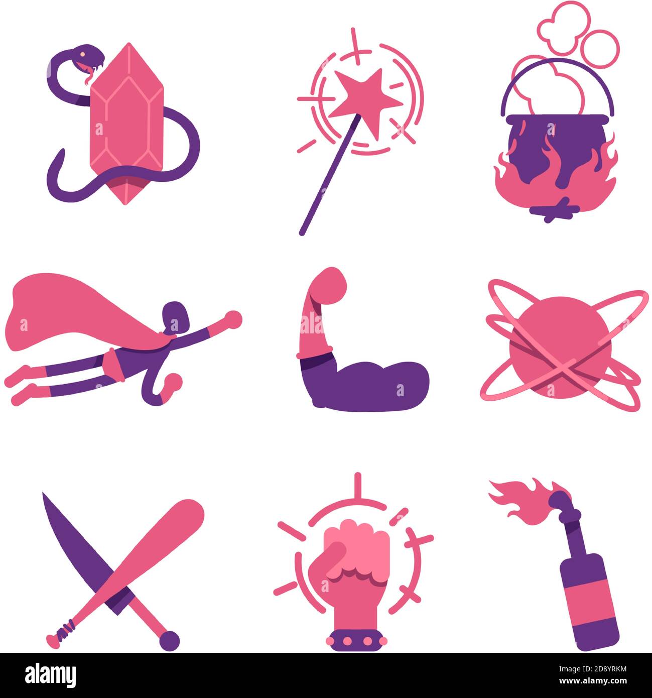 Fantasy and comic flat color vector objects set Stock Vector Image ...