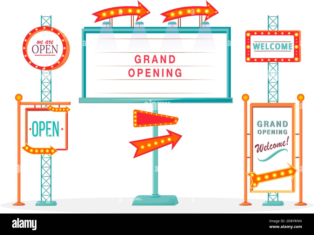 Grand opening vintage vector ads board sign illustrations set Stock ...