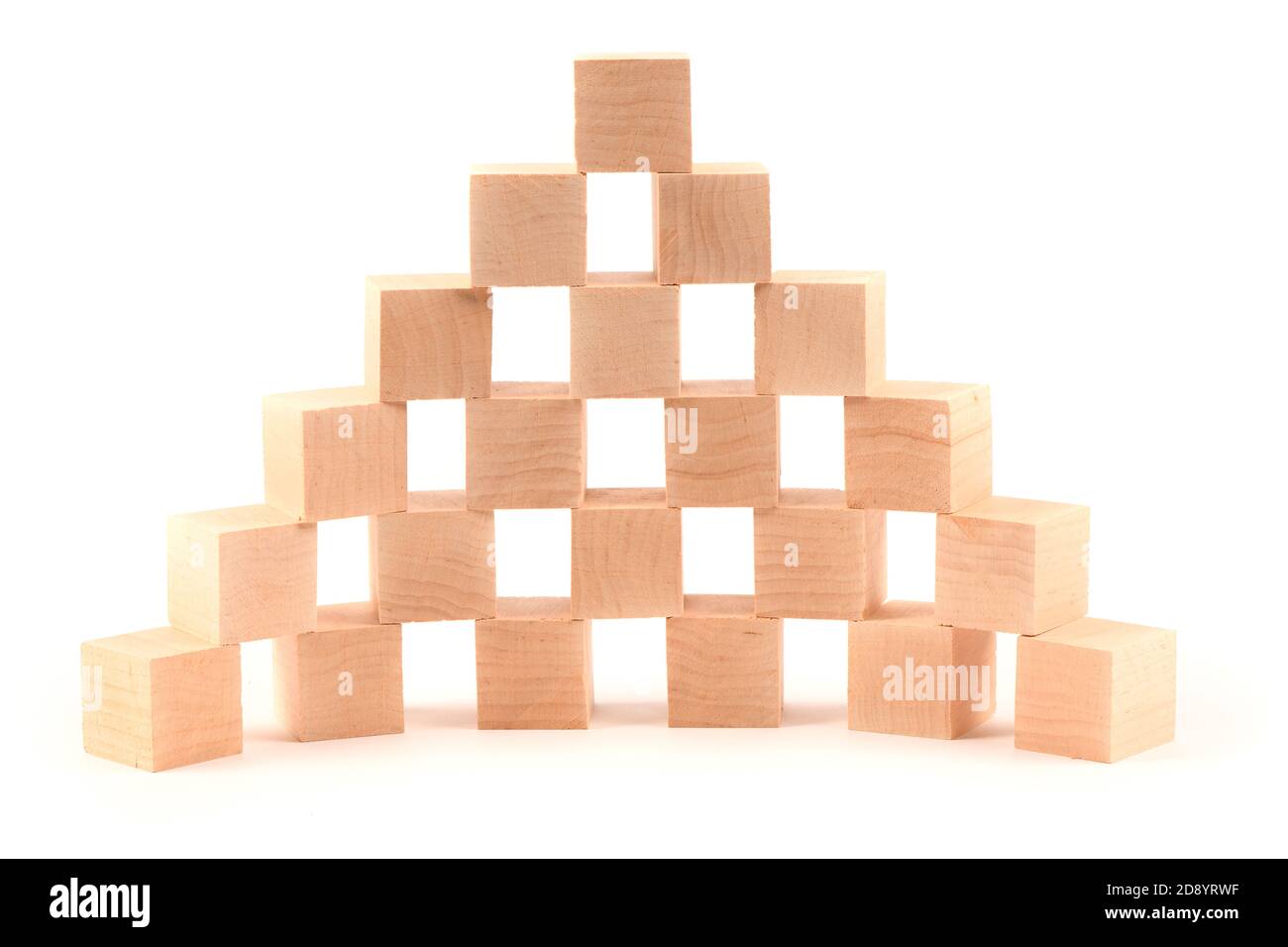 Wooden geometric piramid of cubes. Isolated on a white background. High ...