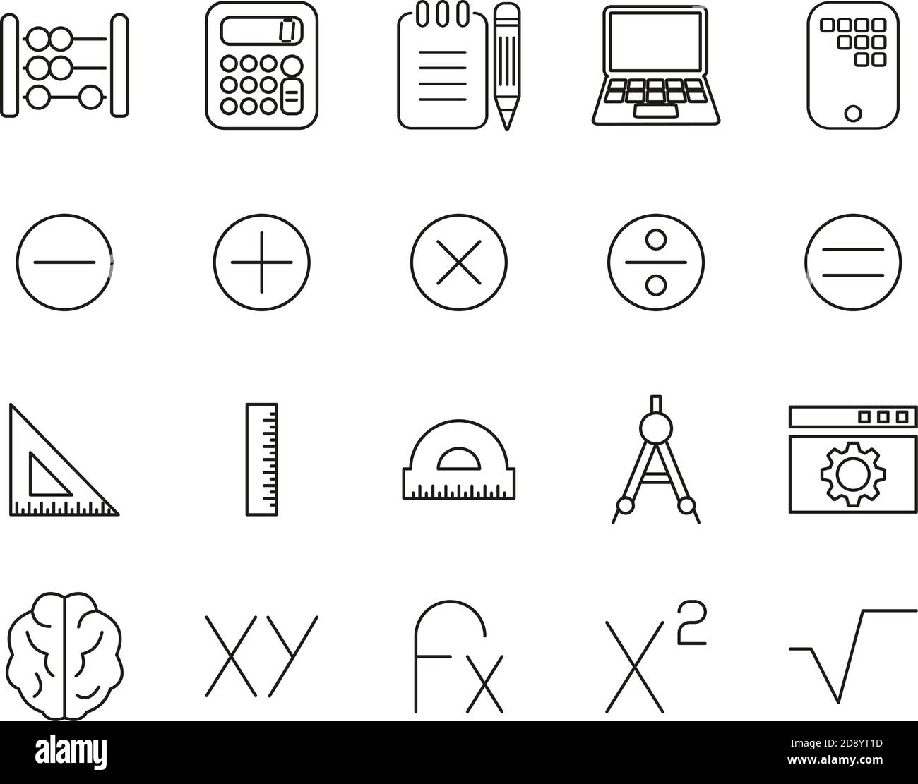 Math Or Math Science Icons Black & White Thin Line Set Big Stock Vector ...