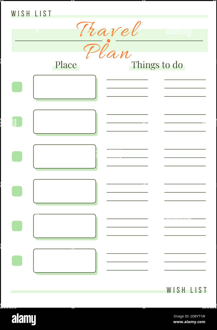 Travel plan minimalist planner page design Stock Vector Image & Art - Alamy