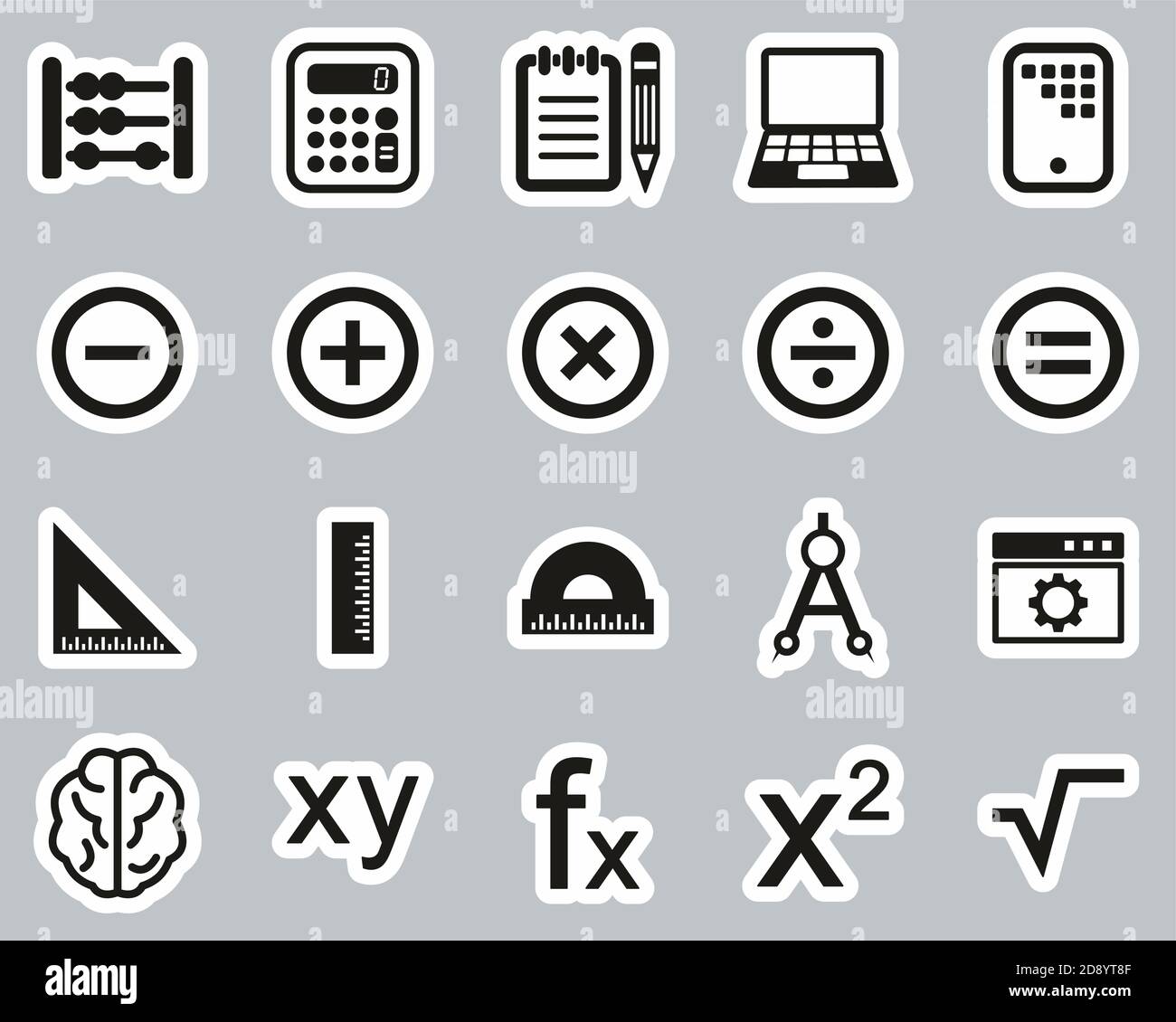 Math Or Math Science Icons Black & White Sticker Set Big Stock Vector ...