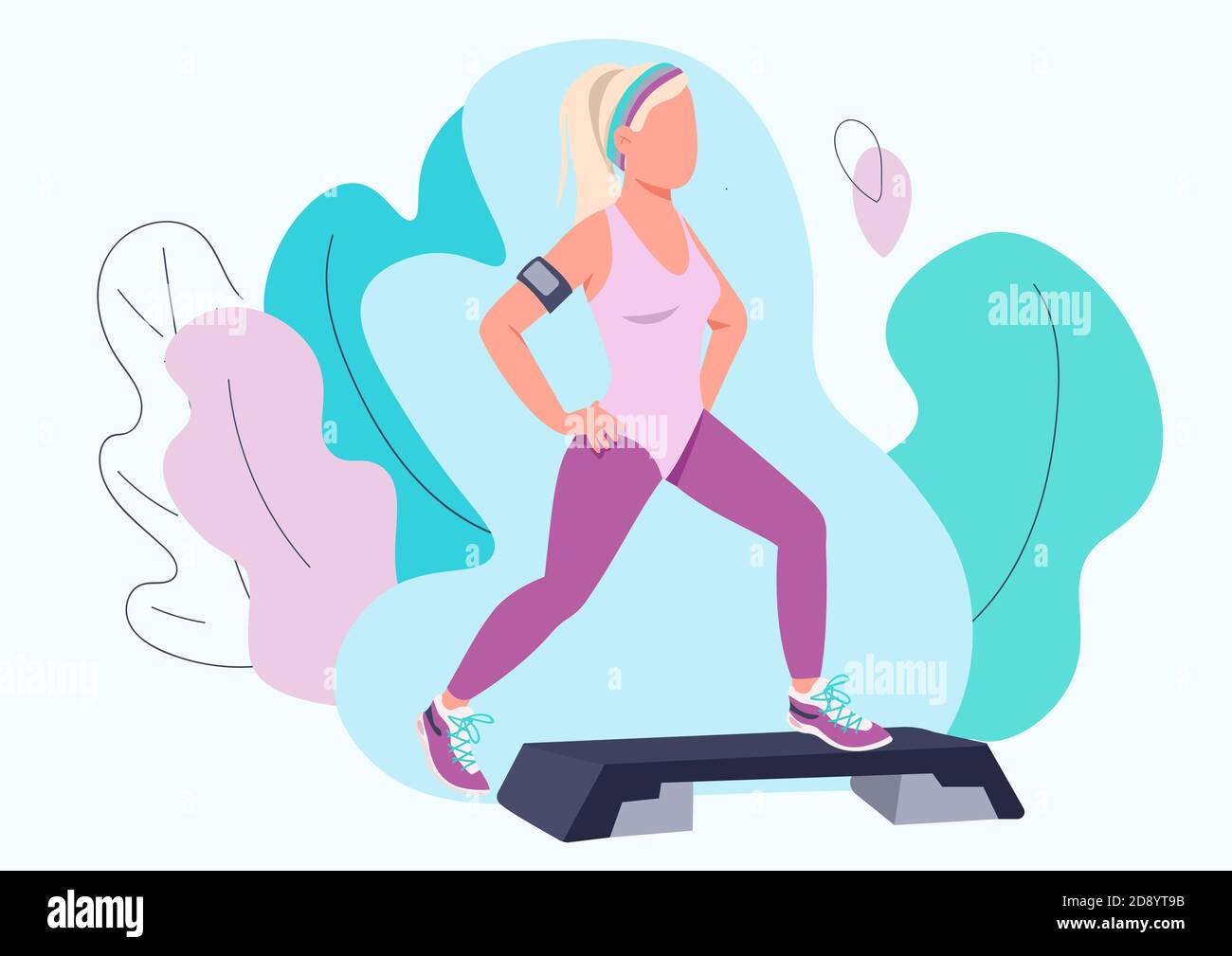 Woman doing aerobic exercise flat color vector faceless character Stock ...