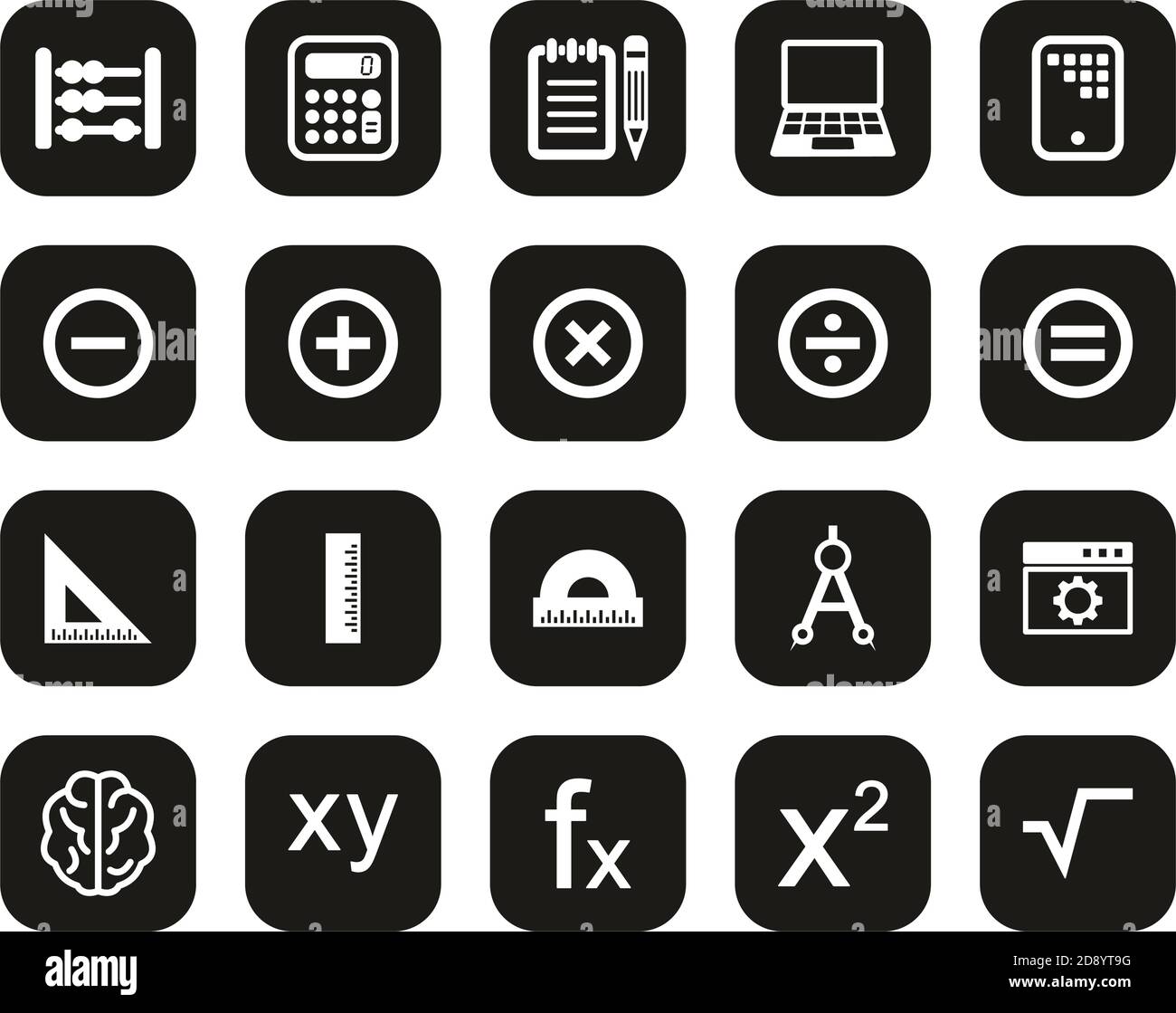 Math Or Math Science Icons White On Black Flat Design Set Big Stock ...