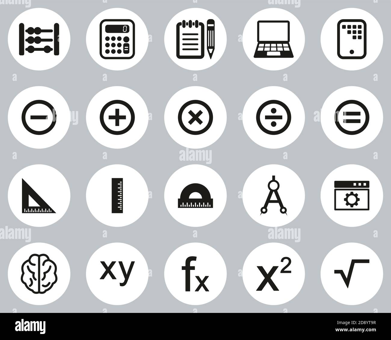 Math Or Math Science Icons Black & White Flat Design Circle Set Big ...