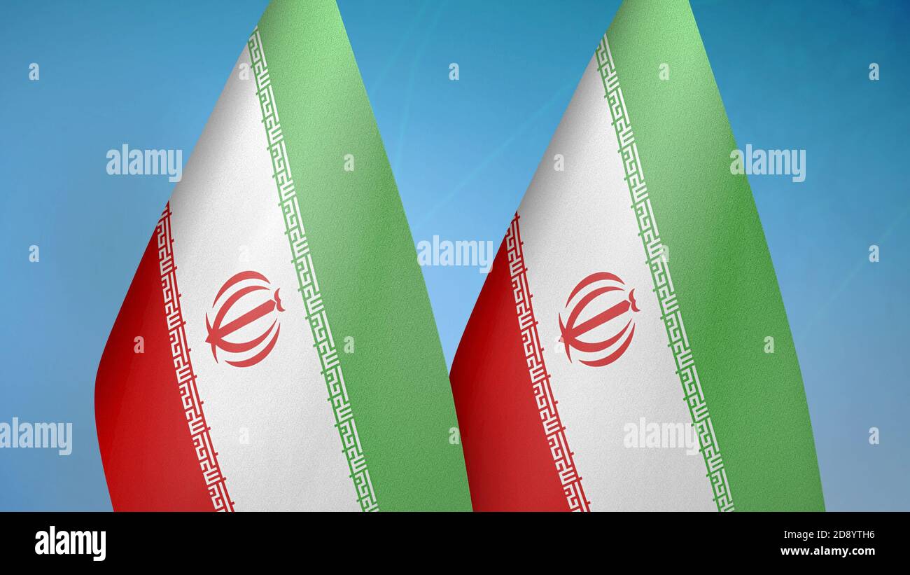 Iran two flags blue background Stock Photo - Alamy