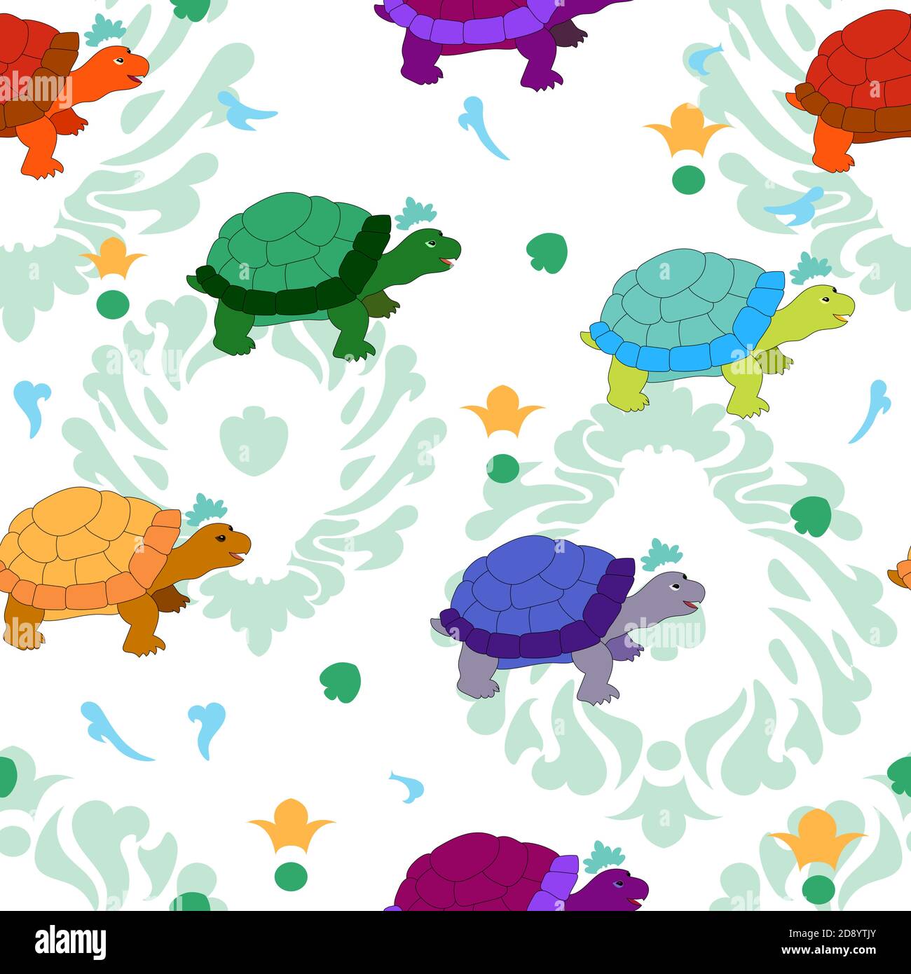 Seamless background, pattern with turtles on a white background with ...