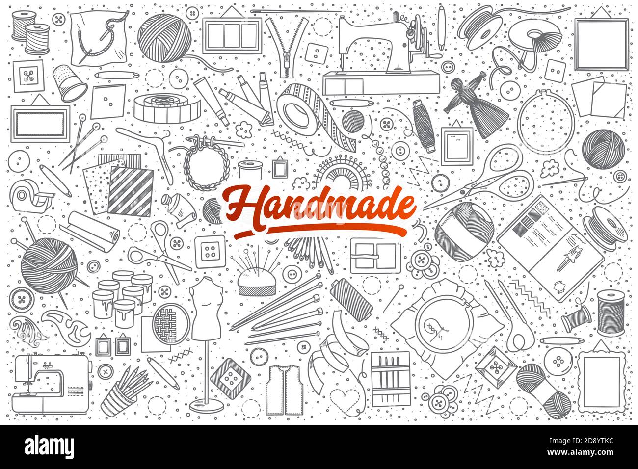 Hand drawn set of handmade doodles with red lettering in vector Stock ...