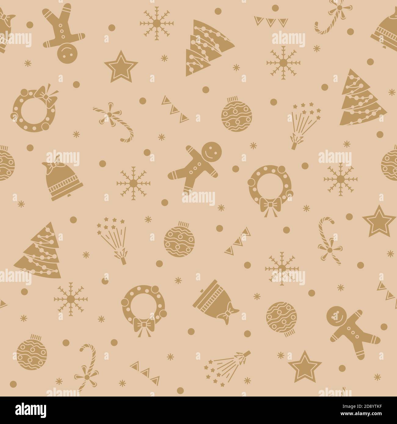 Christmas pattern with Christmas motifs, in gold color scheme. Winter ...