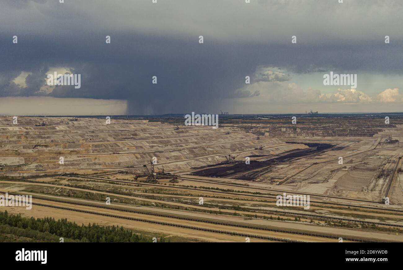 aerial view of the open-cast mining Hambach Germany Power heavy ...