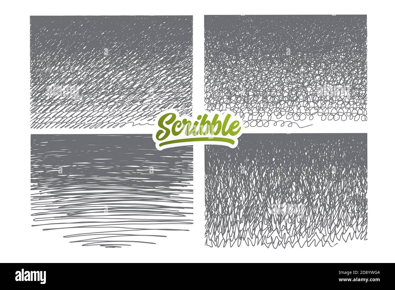 Hand drawn scribble doodle set with green lettering in vector Stock ...