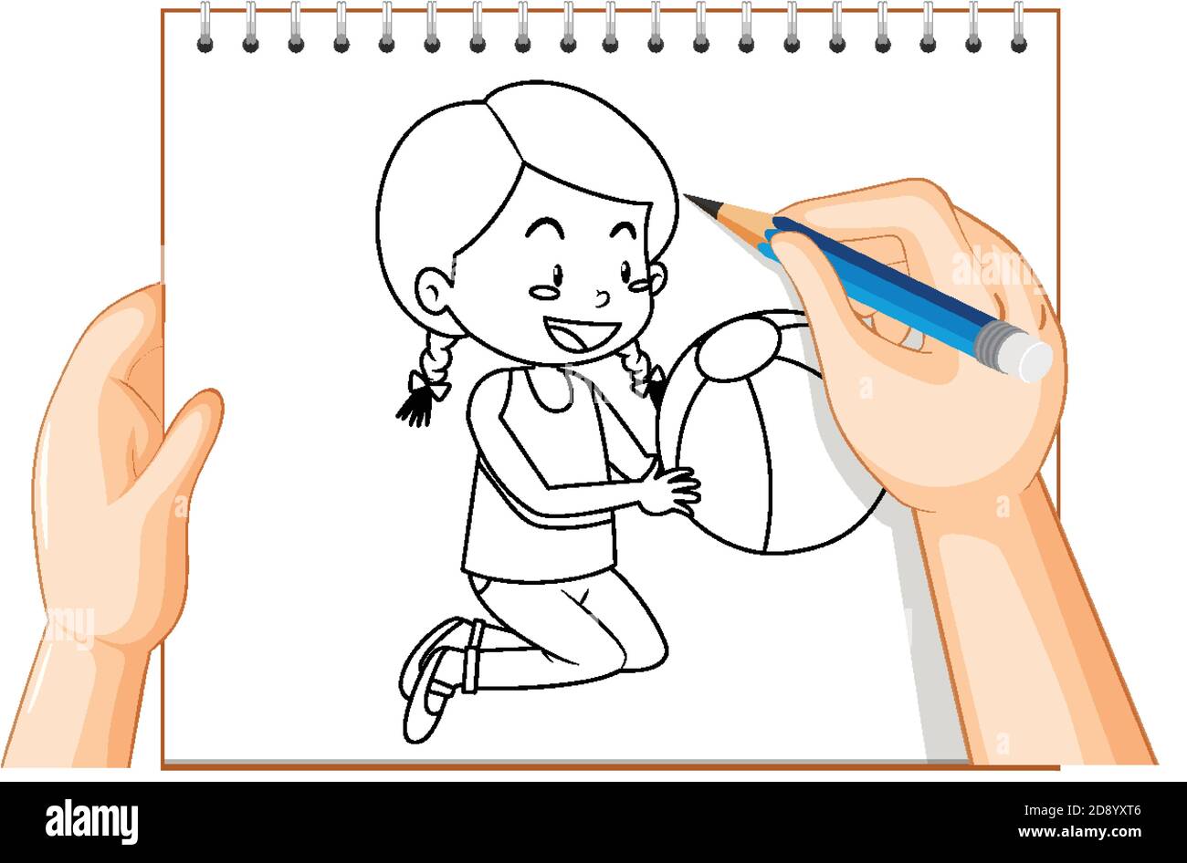 Hand writing of girl holding ball outline illustration Stock Vector ...