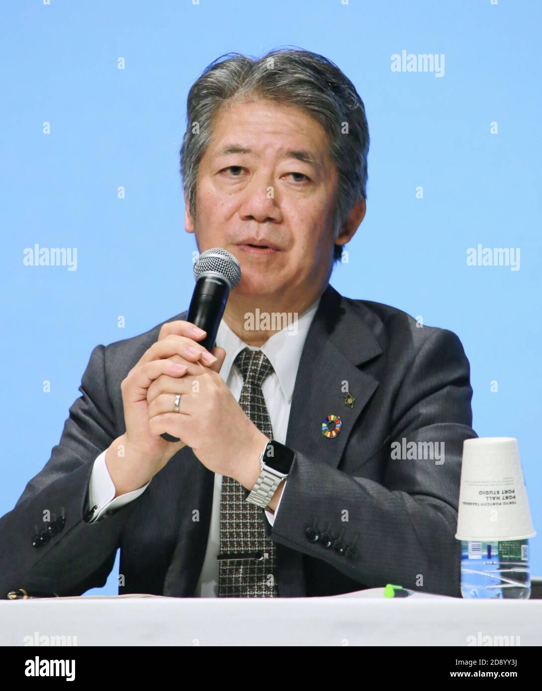 Kawasaki Heavy Industries Ltd. President Yasuhiko Hashimoto speaks at a ...