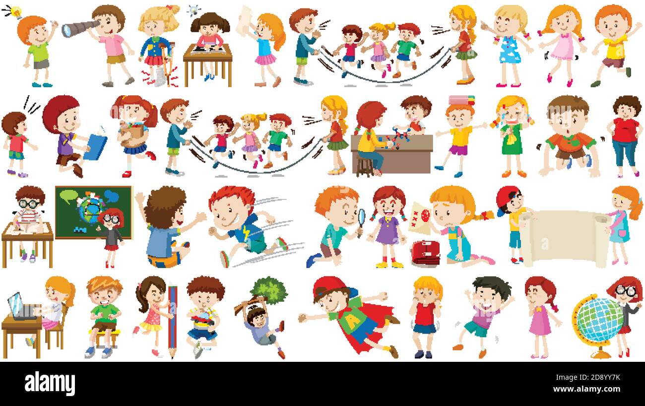 Set of cute kids cartoon character illustration Stock Vector Image ...