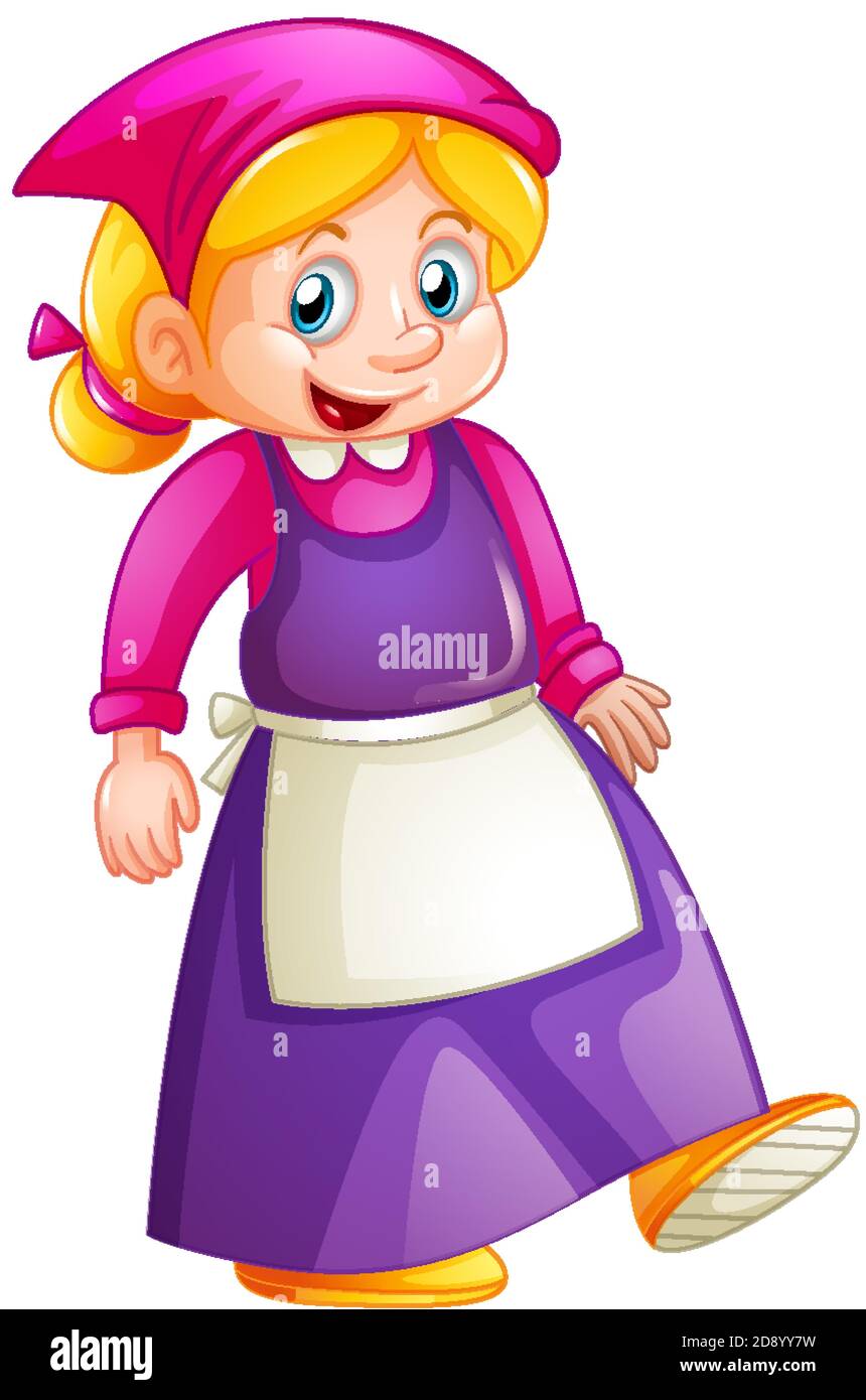 A young girl in maid uniform on white background illustration Stock ...
