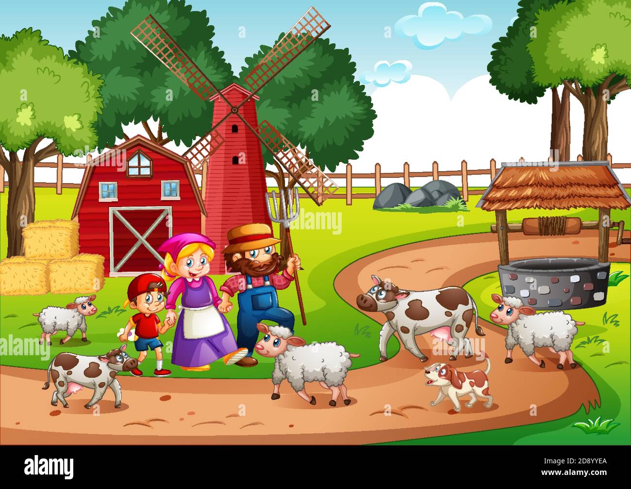 Old MacDonald in a farm nursery rhymes scene illustration Stock Vector ...
