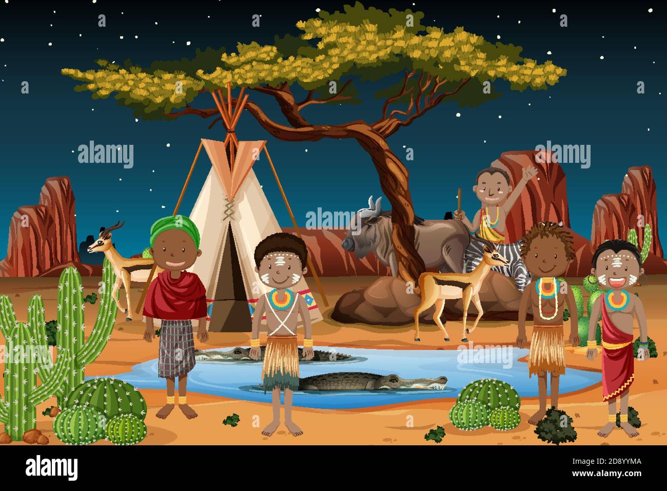 Ethnic people of African tribes in traditional clothing in nature ...