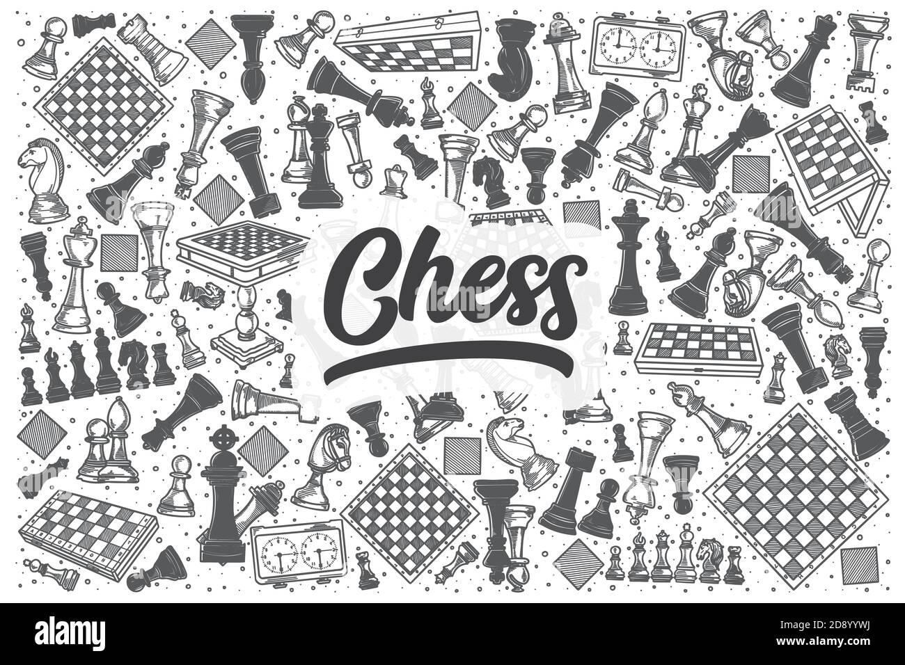 Hand drawn chess doodle set. Lettering - Chess Stock Photo - Alamy