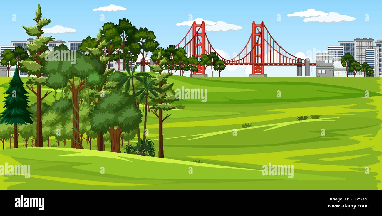 City with nature park landscape scene illustration Stock Vector Image ...