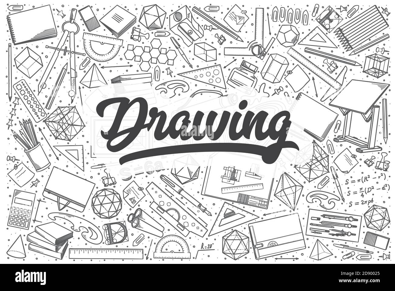 Hand drawn drawing doodle set. Lettering - Drawing Stock Photo - Alamy