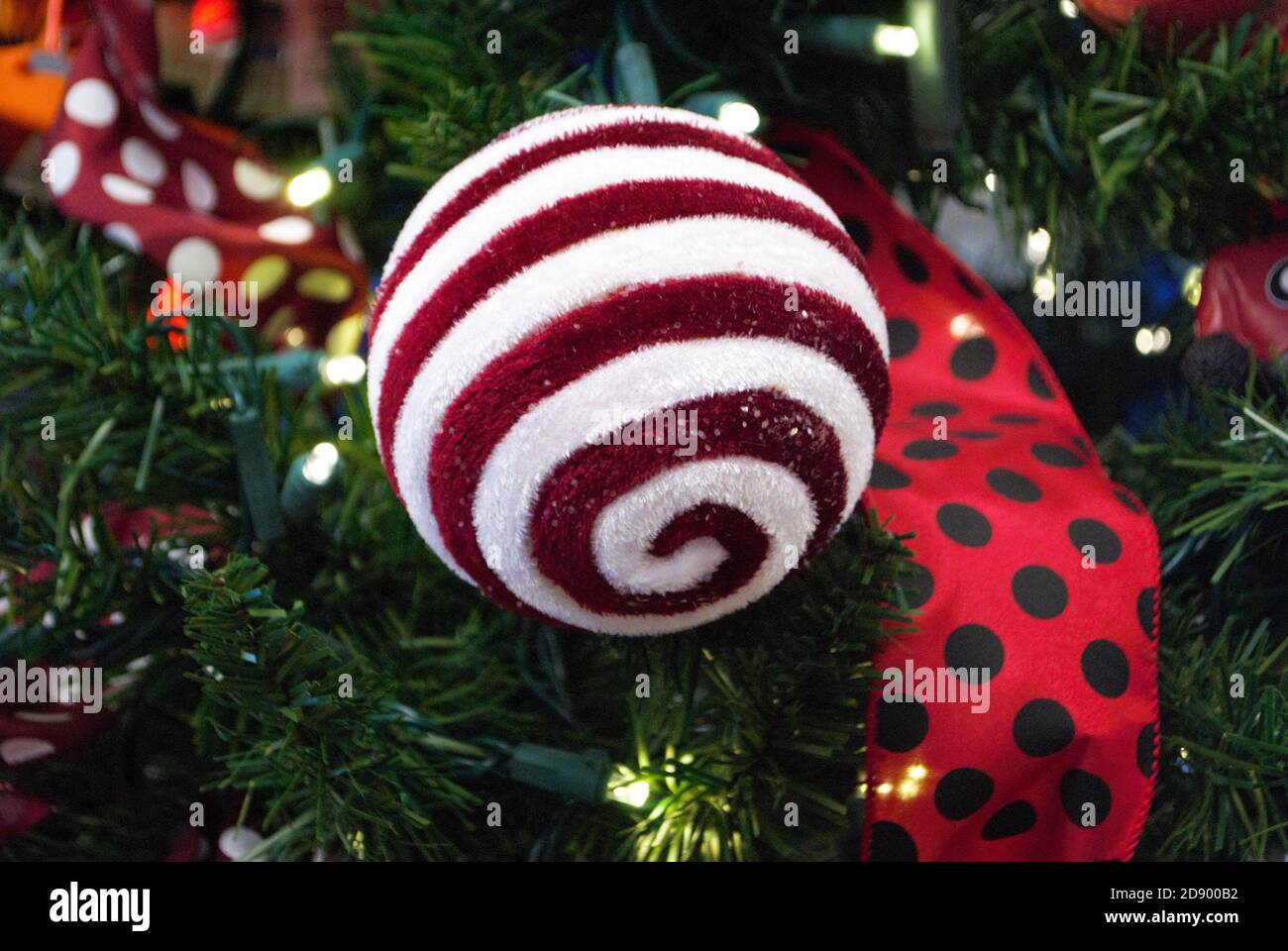 Christmas tree scene background with lights and ornaments Stock Photo ...