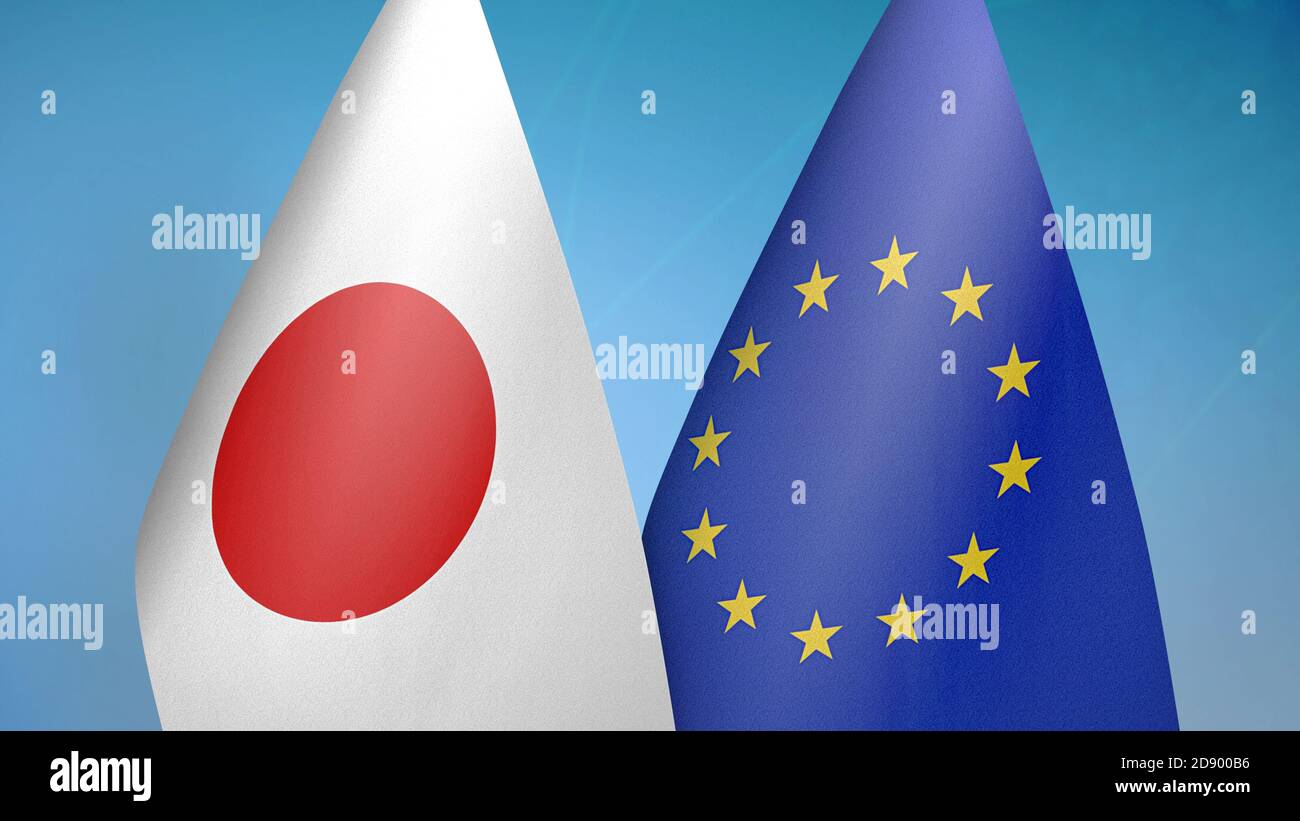 Japan and European Union two flags Stock Photo - Alamy