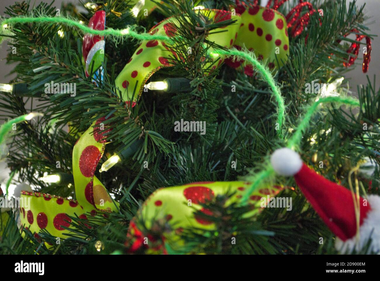 Christmas tree scene background with lights and ornaments Stock Photo ...