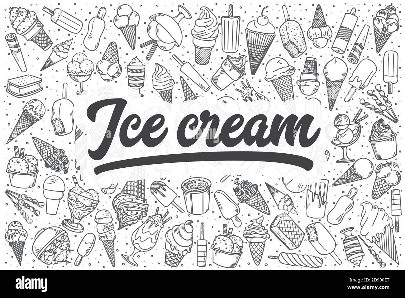 Hand drawn ice cream doodle set. Lettering - Ice cream Stock Photo - Alamy