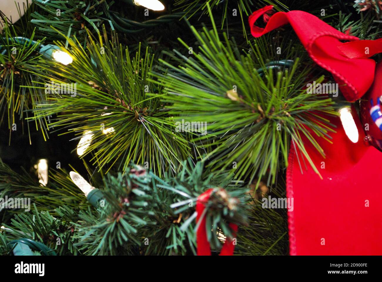 Christmas tree scene background with lights and ornaments Stock Photo ...