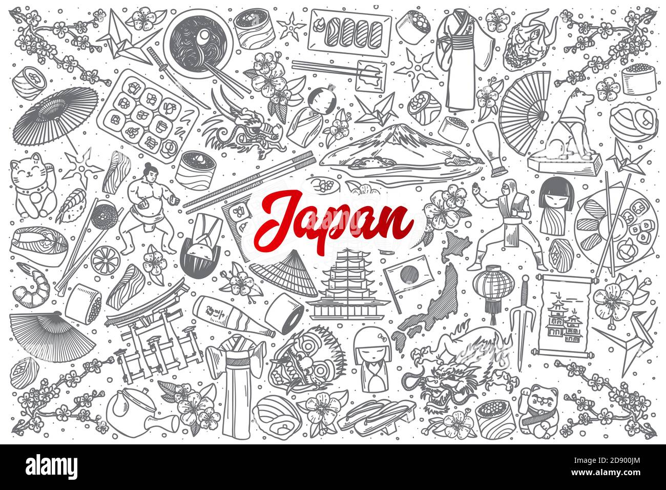 Hand drawn set japanese Cut Out Stock Images & Pictures - Alamy