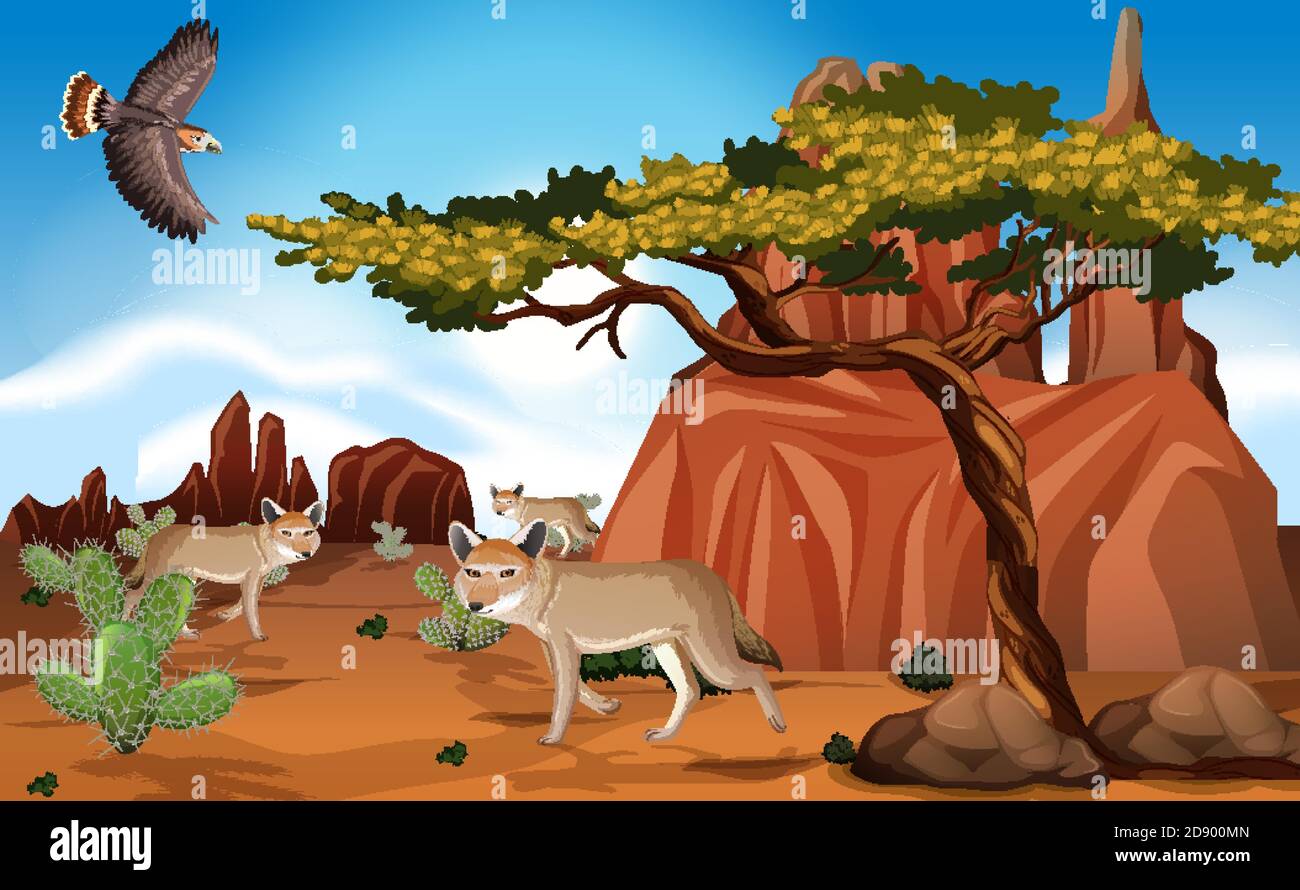 Wild desert landscape at daytime scene illustration Stock Vector Image ...
