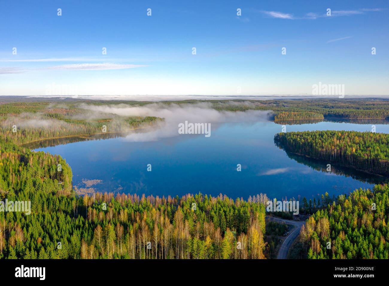 Finland landscape from the air with drone, lakes and pine forest. High ...