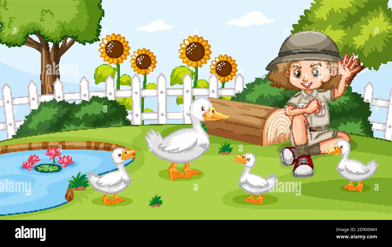 Girl with group of duck illustration Stock Vector Image & Art - Alamy