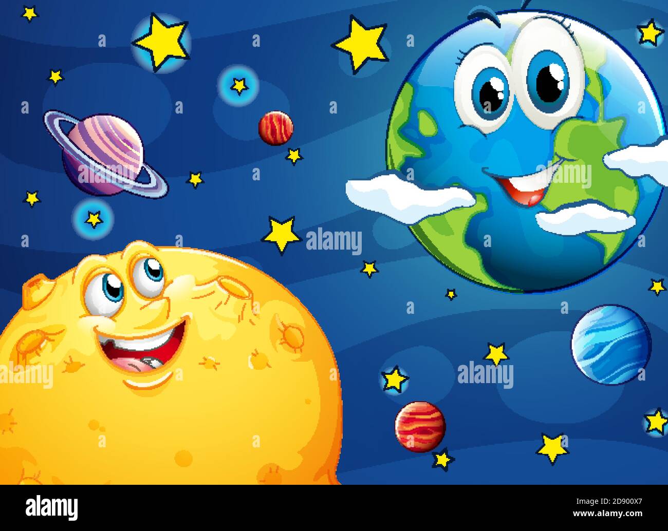 Moon with happy face with the earth on space galaxy theme background ...