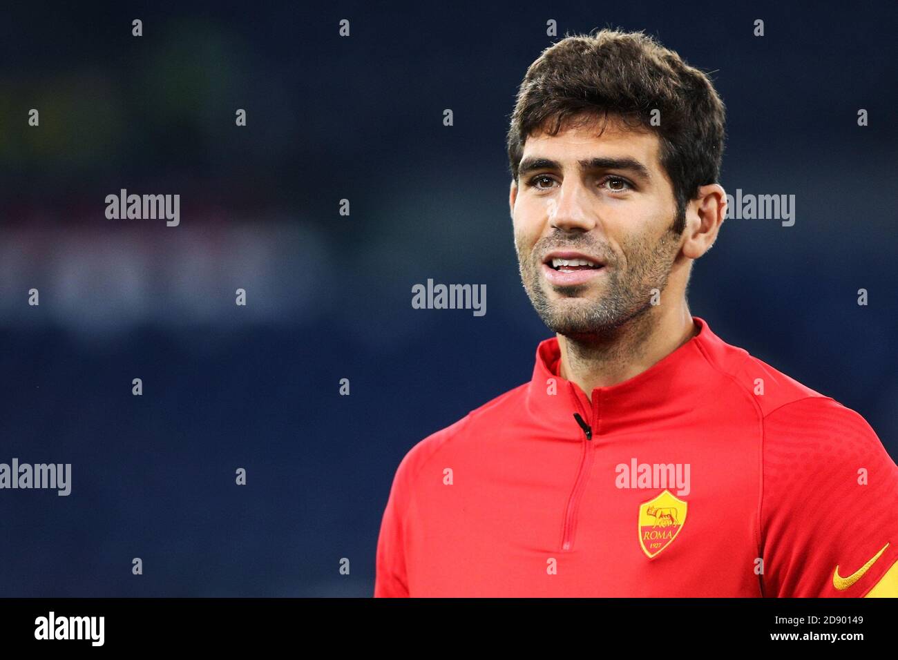 Federico Fazio of Roma smiles during warm up before the Italian ...