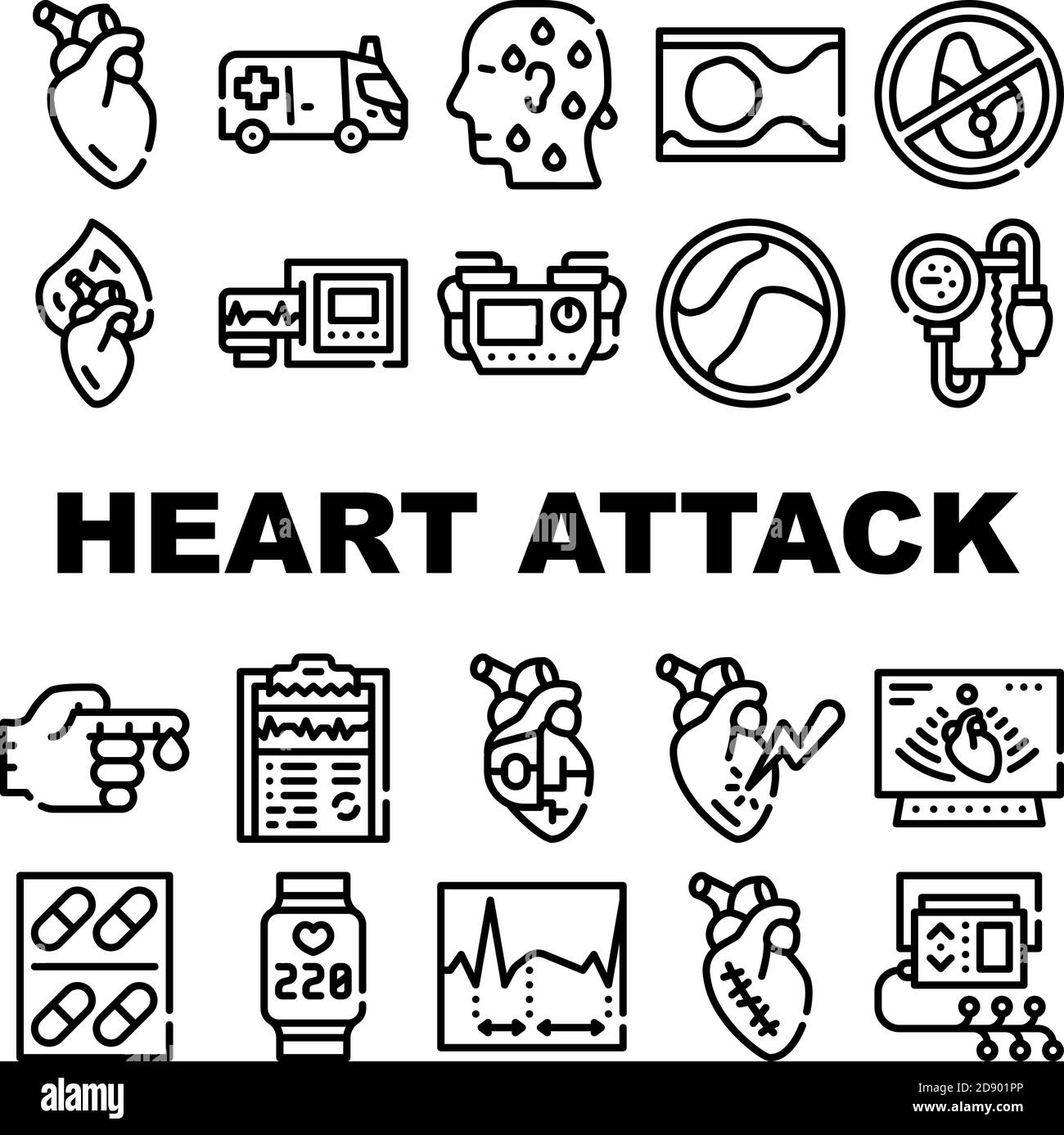 Heart Attack Disease Collection Icons Set Vector Stock Vector Image ...