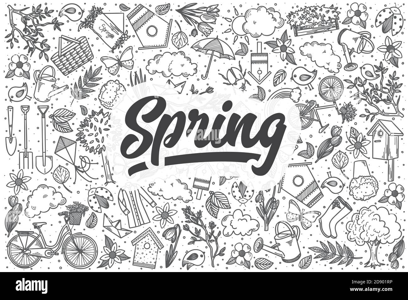 Hand drawn spring doodle set. Lettering - Spring Stock Photo - Alamy