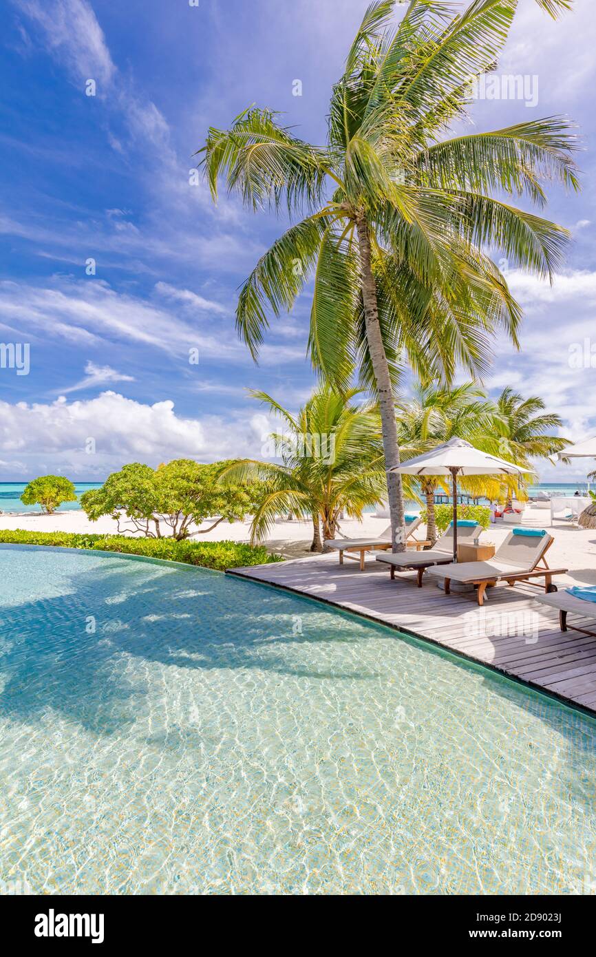 Summer tourism landscape. Luxurious beach resort with swimming pool and ...